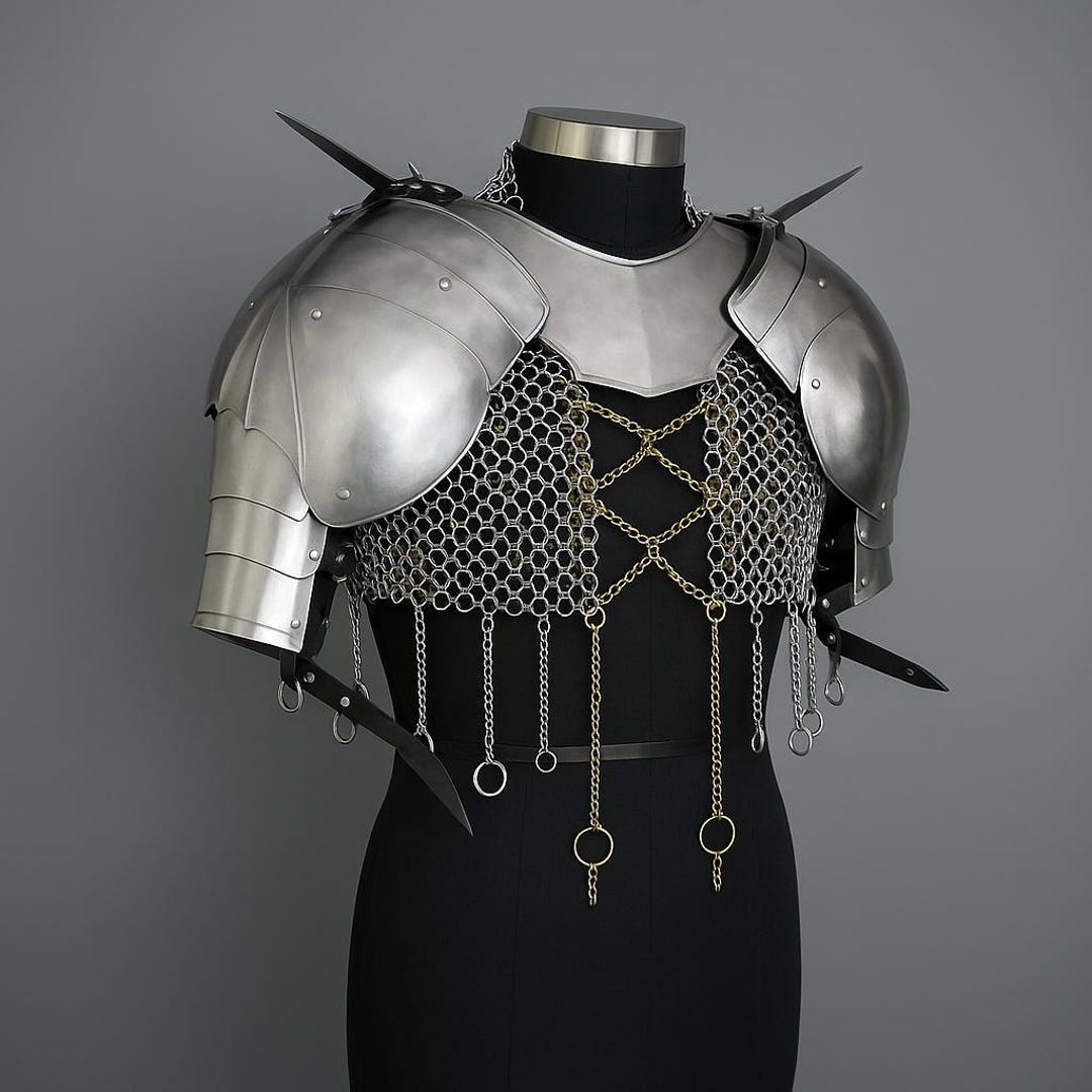 Knight Brave Female Armor, Gorget Pouldron Armor, Chaianmail Stylish ...