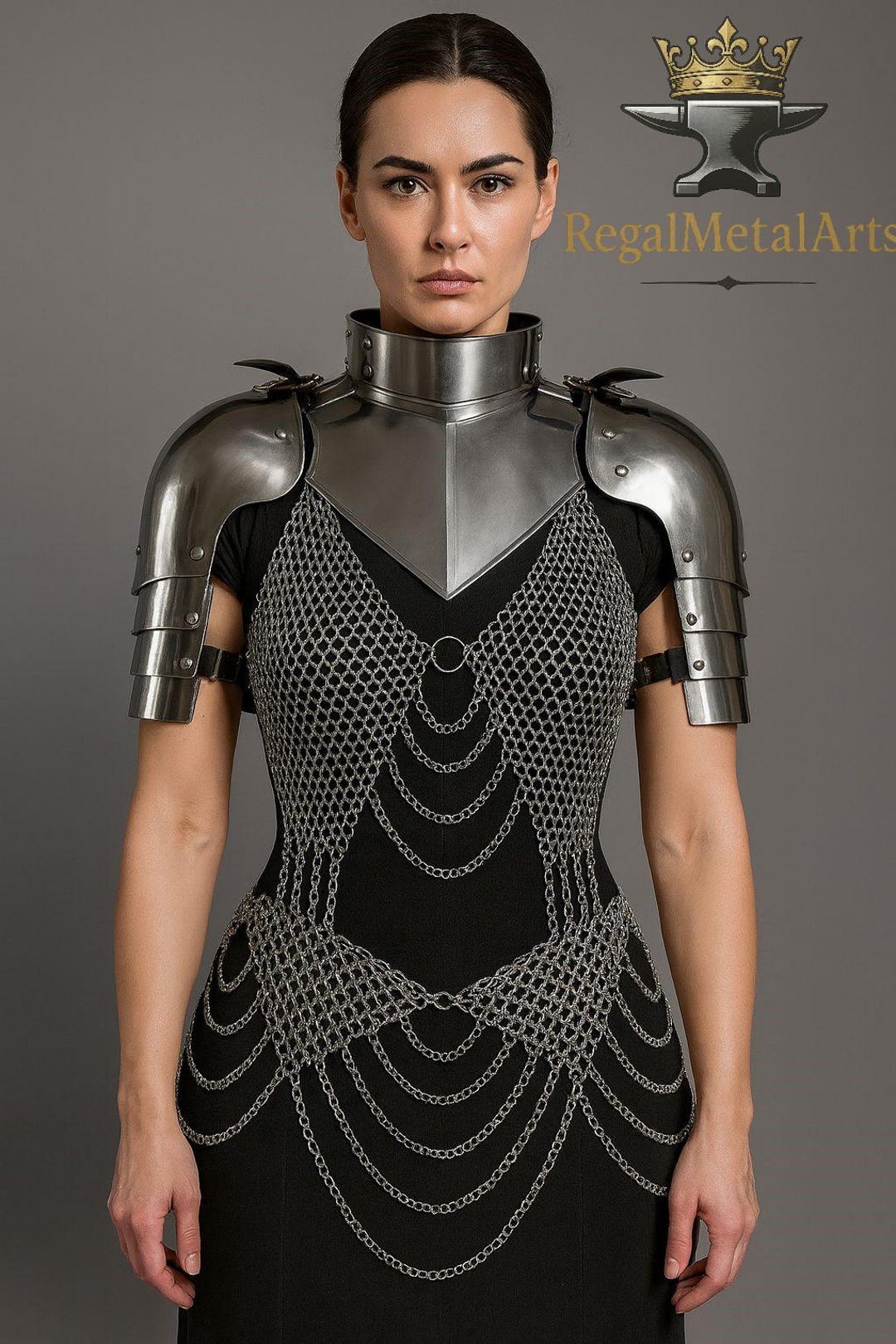 Medieval Knight Fantasy Lady Warrior Pauldrons,gorget, Chainmail -women ...