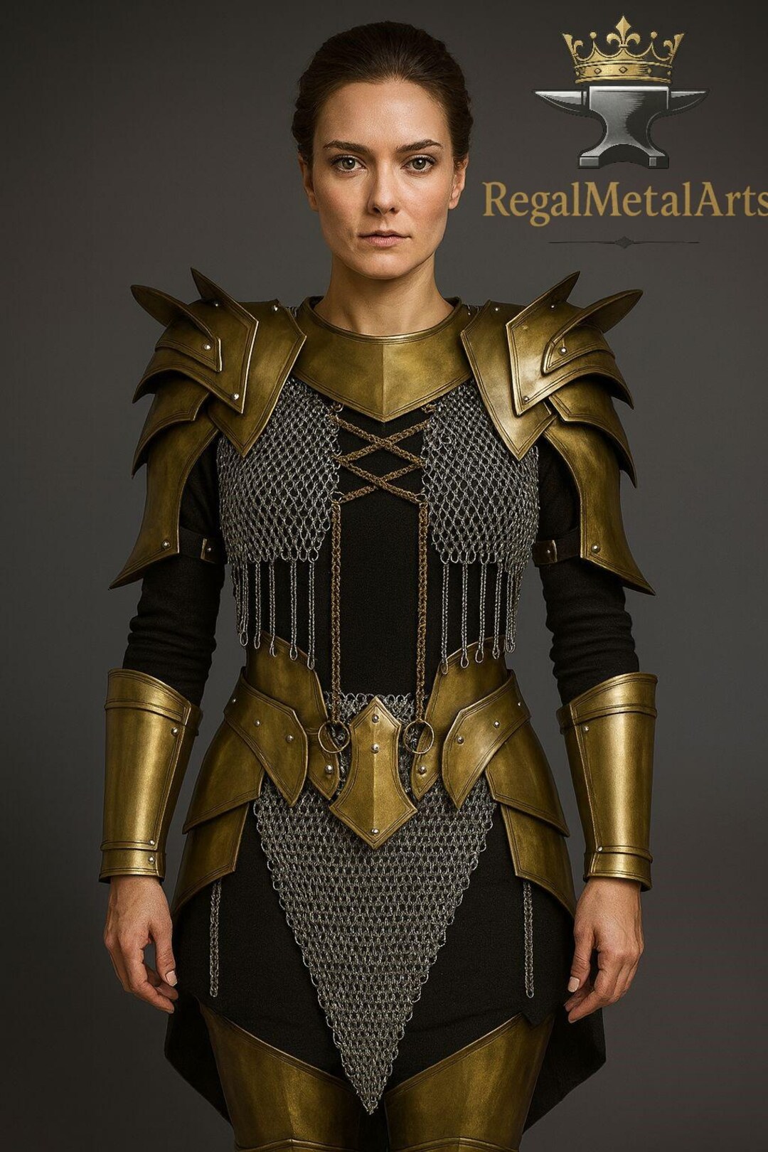 Medieval Knight Fantasy Golden Warrior Lady Half Body Armor -pauldrons ...
