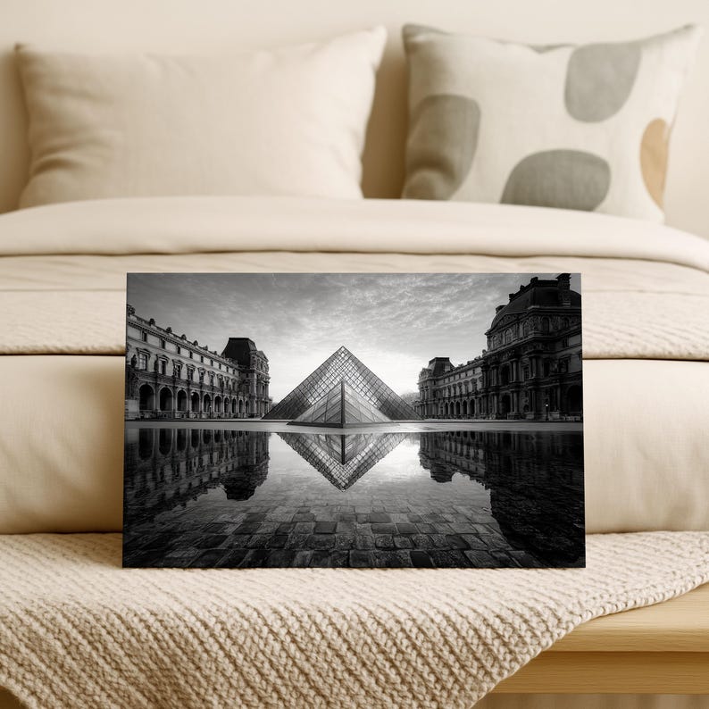 Louvre Pyramid Black and White Photography Print Paris Architecture ...