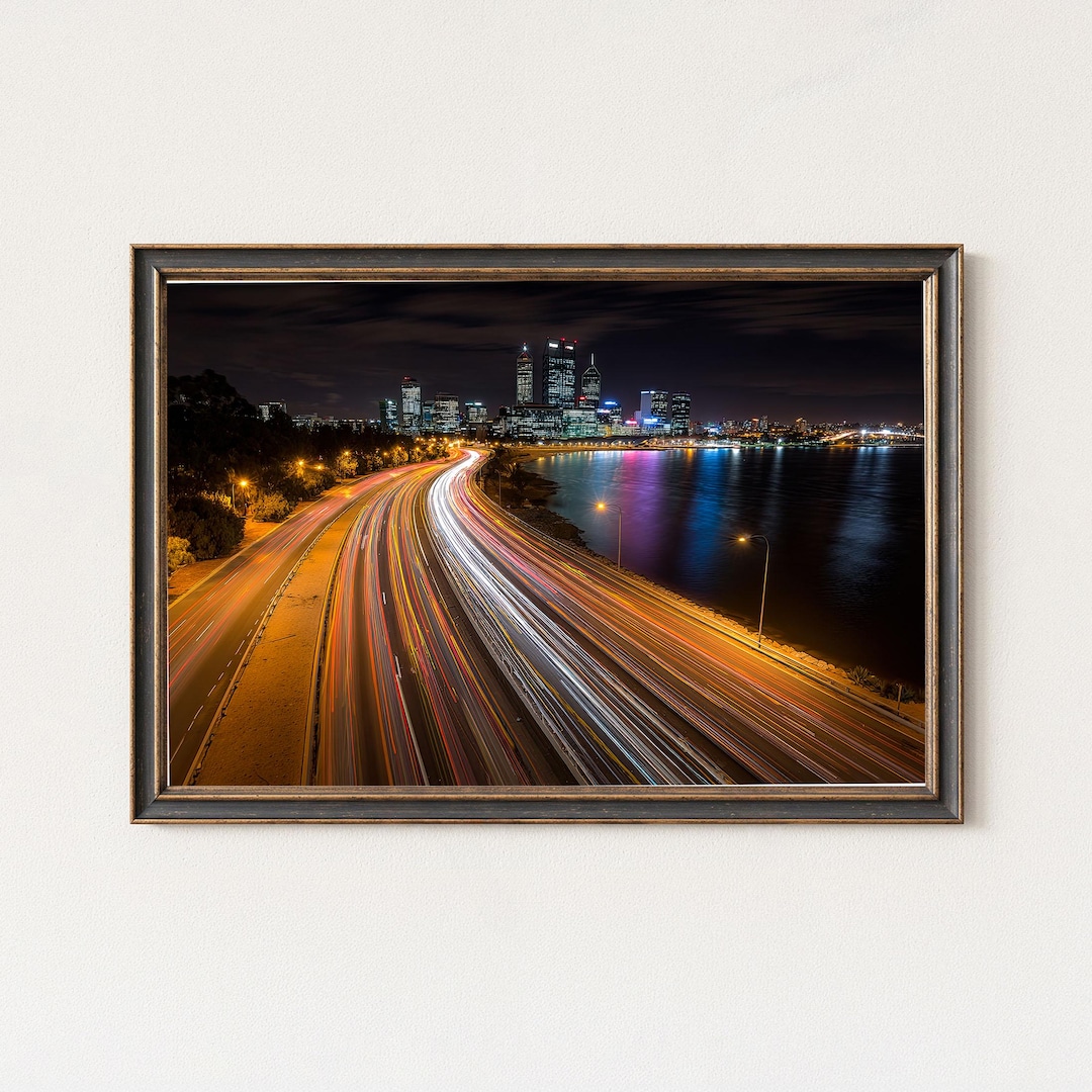 Perth Narrows Bridge Print – Night Skyline Light Trails Art - Etsy