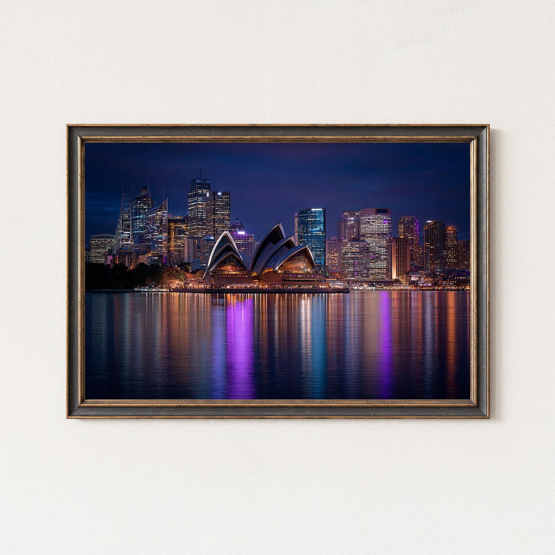 Sydney Opera House Print • Night Skyline Reflection Wall Art - Etsy