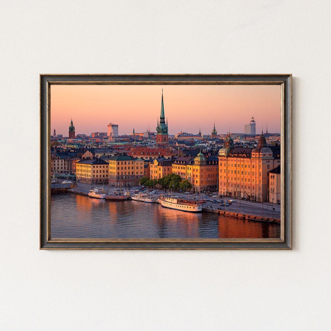 Stockholm Skyline Print • Sunset Gamla Stan Wall Art Scandinavian Decor ...