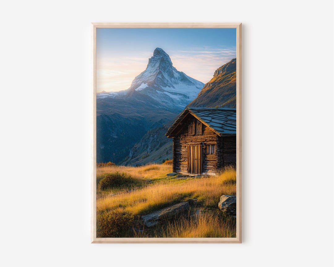 Matterhorn Cabin Wall Art | Swiss Alps Mountain Print | Rustic Alpine ...