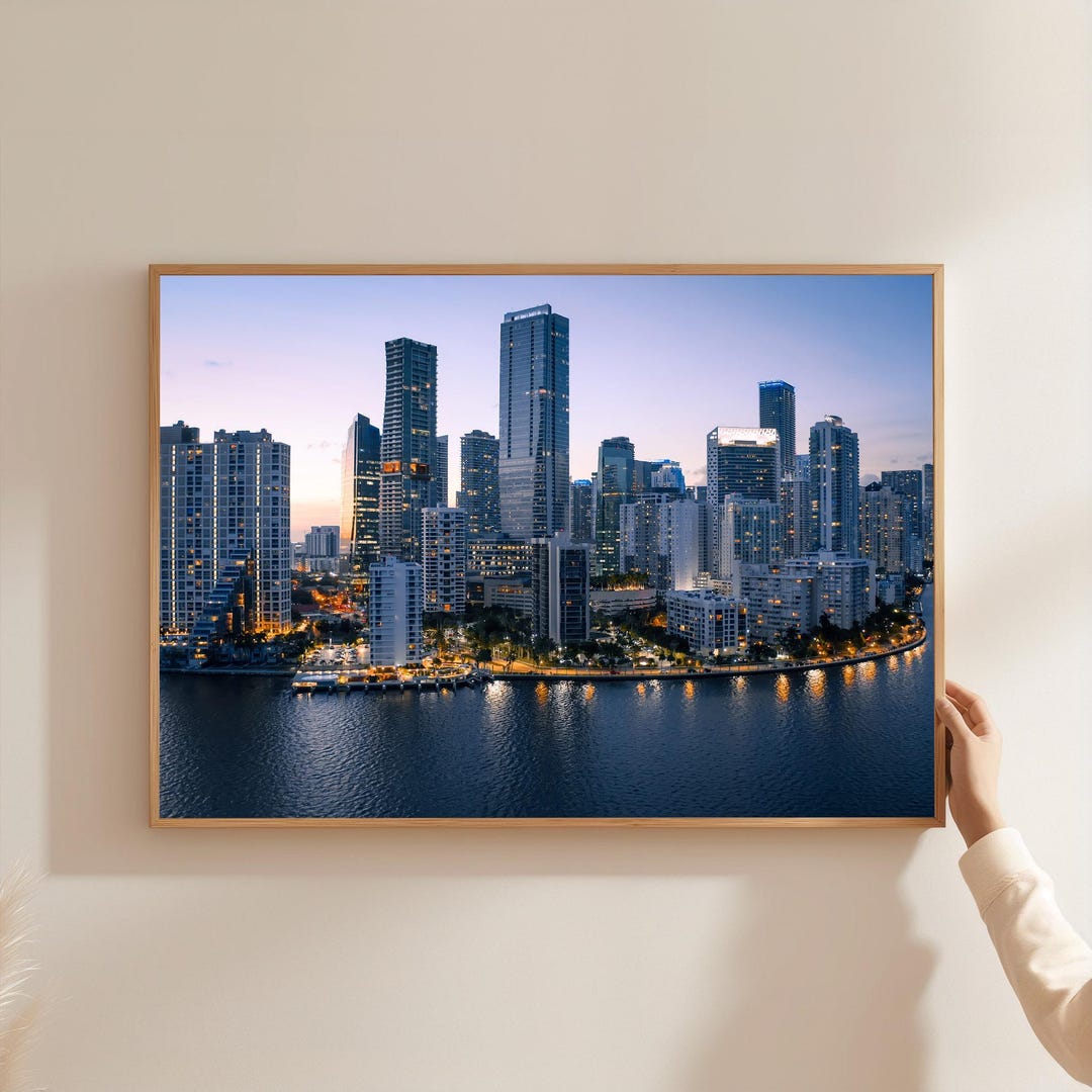 Miami Skyline Wall Art, Cityscape Print at Sunset, Modern Urban Decor ...