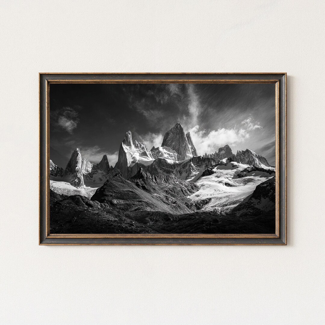 Mount Fitz Roy Photography Print | Black and White Patagonia Wall Art ...