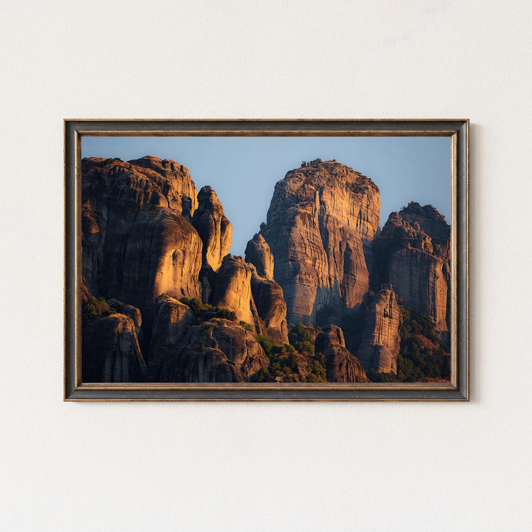 Meteora Greece Golden Hour Rock Formations Landscape Wall Art Print - Etsy