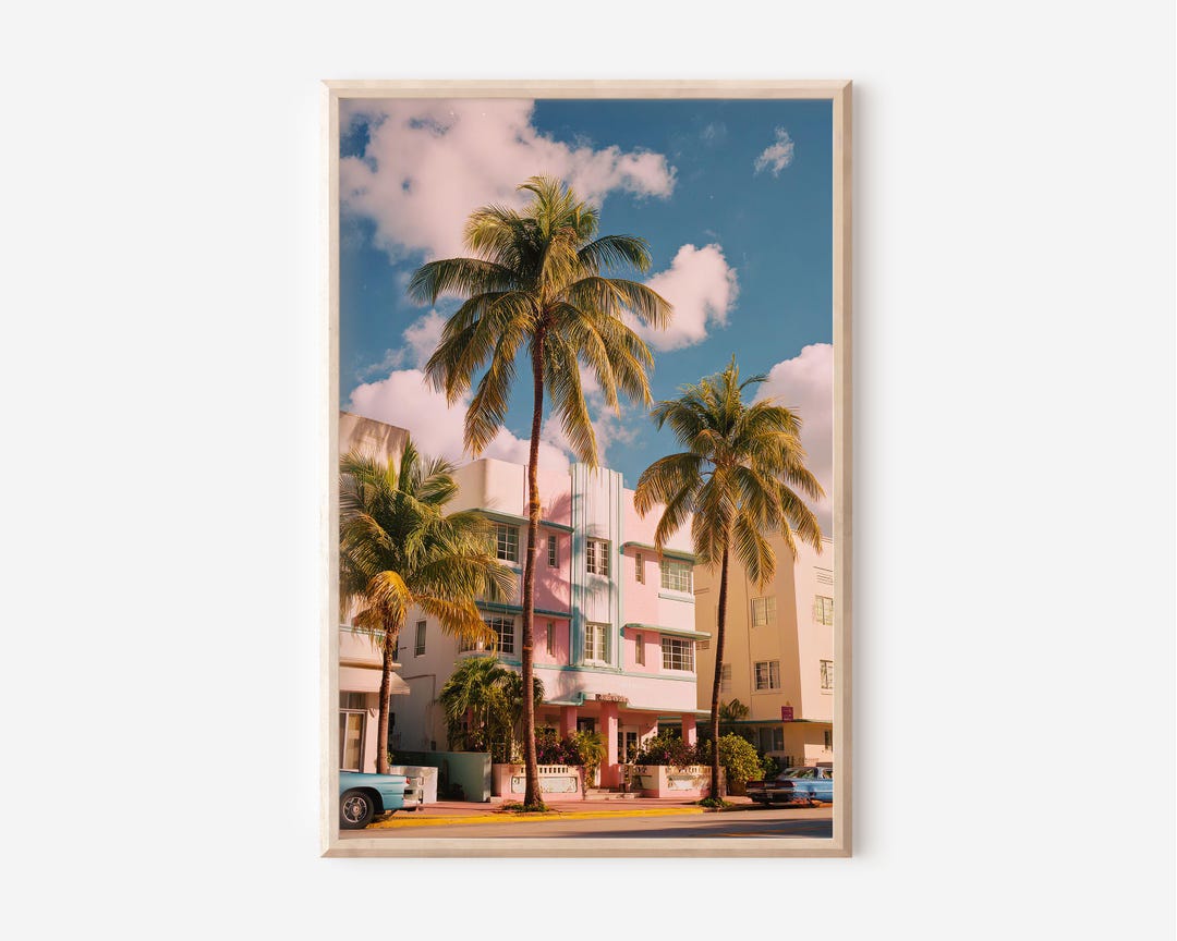 Miami Beach Art Deco Print, Pastel Palm Tree Photography - Etsy