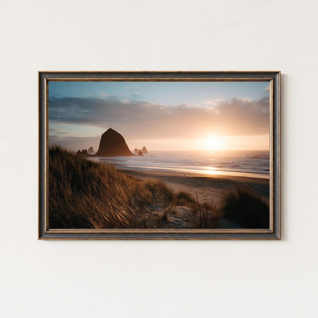 Cannon Beach Sunset Print, Oregon Coast Wall Art, Haystack Rock Golden ...