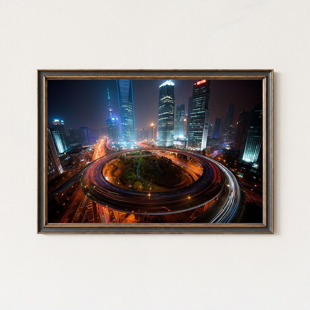 Shanghai Lujiazui Skyline Print – Spiral Ring Road Light Trails Art - Etsy