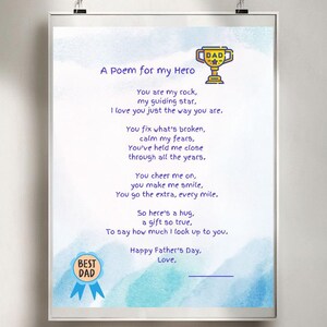 Printable Father’s Day Poem From Kids | A Poem for My Hero | 8x10 ...