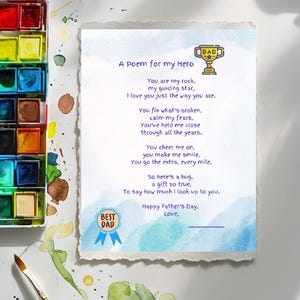 Printable Father’s Day Poem From Kids | A Poem for My Hero | 8x10 ...
