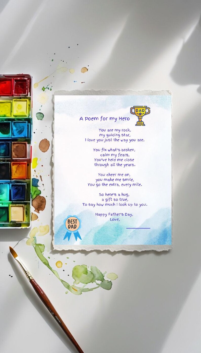 Printable Father’s Day Poem From Kids | A Poem for My Hero | 8x10 ...