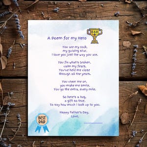 Printable Father’s Day Poem From Kids | A Poem for My Hero | 8x10 ...