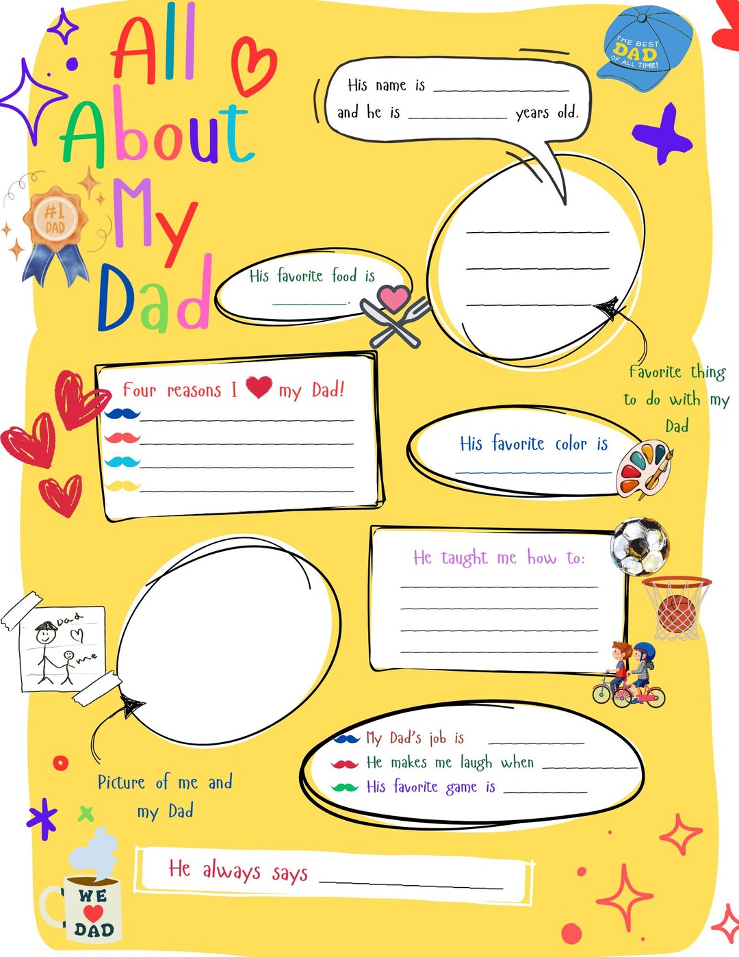 All About My Dad Printable Worksheet | Father's Day Activity for Kids ...