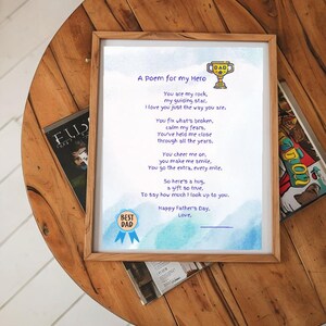 Printable Father’s Day Poem From Kids | A Poem for My Hero | 8x10 ...