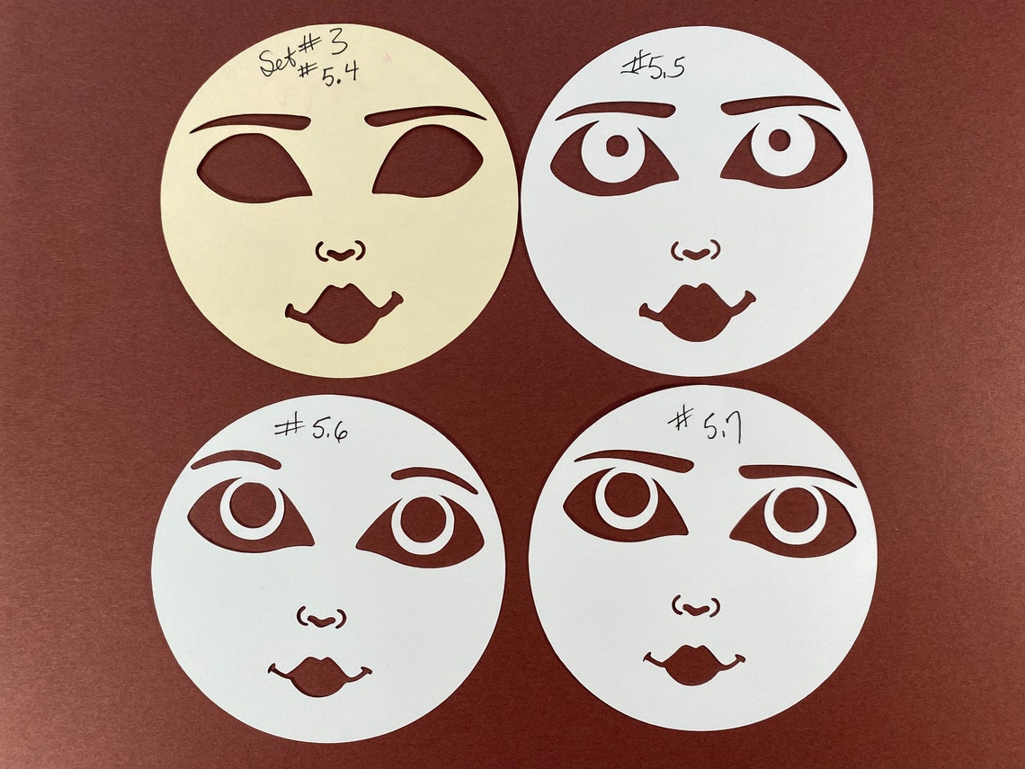 Cardstock Cloth Fabric Doll Face Stencil Template Set 3 - Etsy