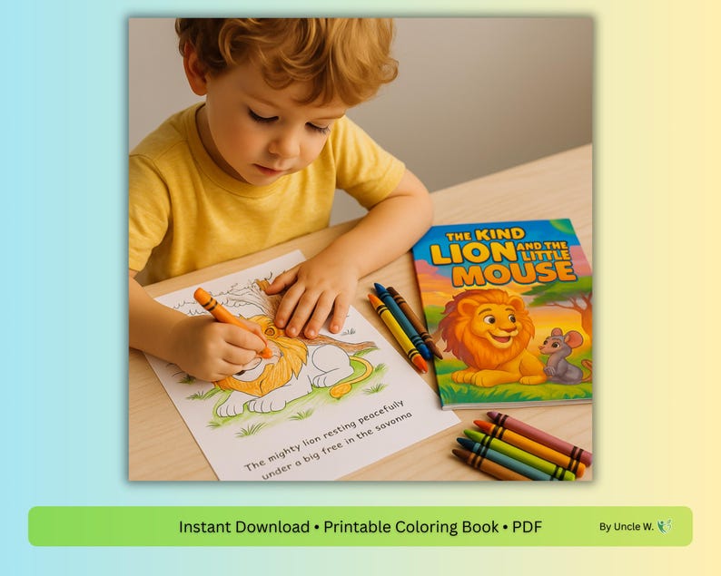 Lion and Mouse Coloring Book – Aesop's Fables, 27 Pages (PDF) - Etsy ...