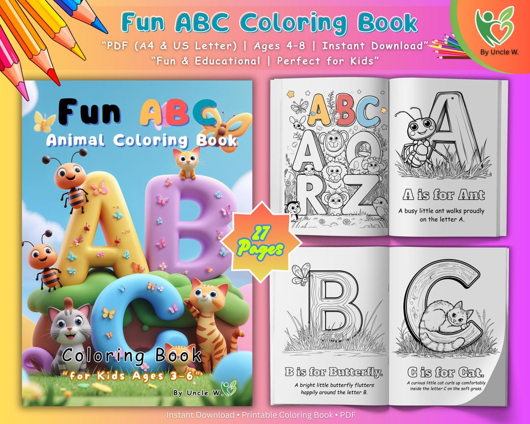ABC Animal Coloring Book for Kids | Alphabet Learning (PDF) - Etsy