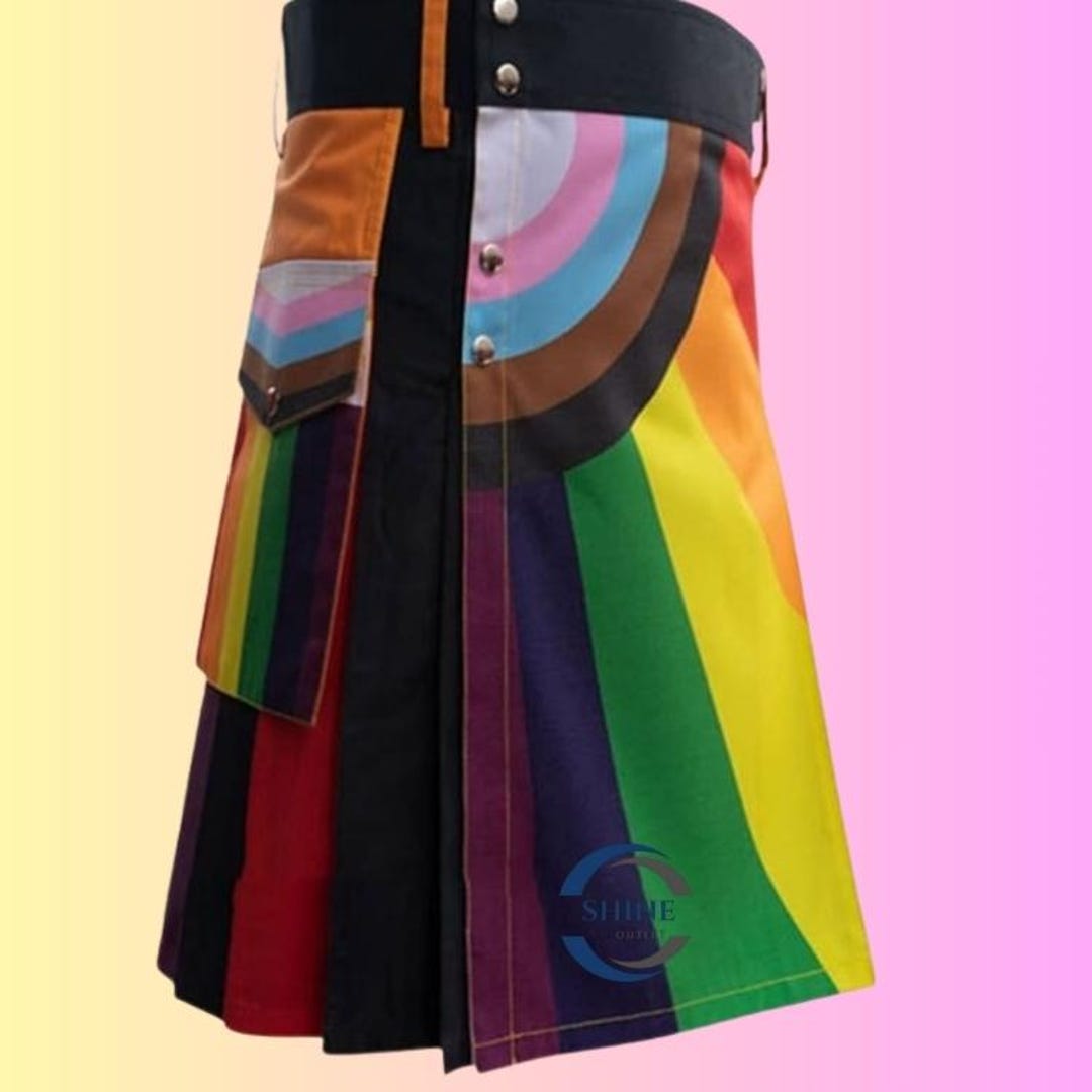 Pride Power Rainbow LGBTQ Kilt – Scottish Utility Cotton Kilt for Men ...