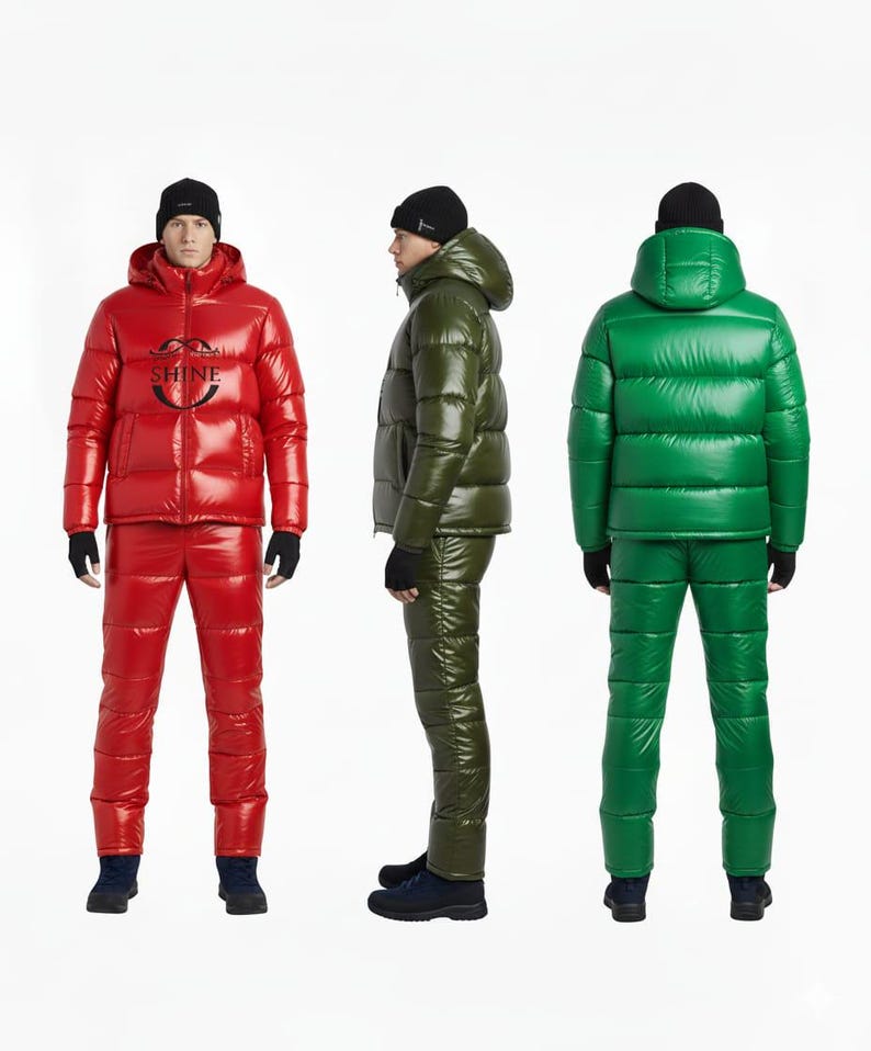 Men and Women Shiny Puffer Suit Set | Glossy Winter Jacket & Pants - Etsy