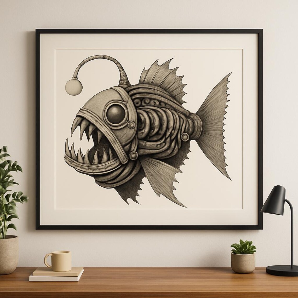 Mechanical Anglerfish Digital Art – Steampunk Deep Sea Monster ...