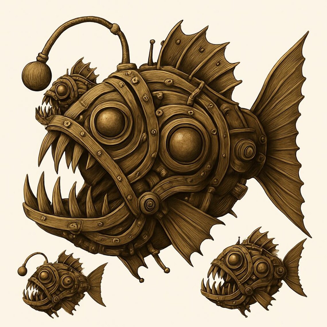 Mechanical Anglerfish Digital Art – Steampunk Deep Sea Monster ...