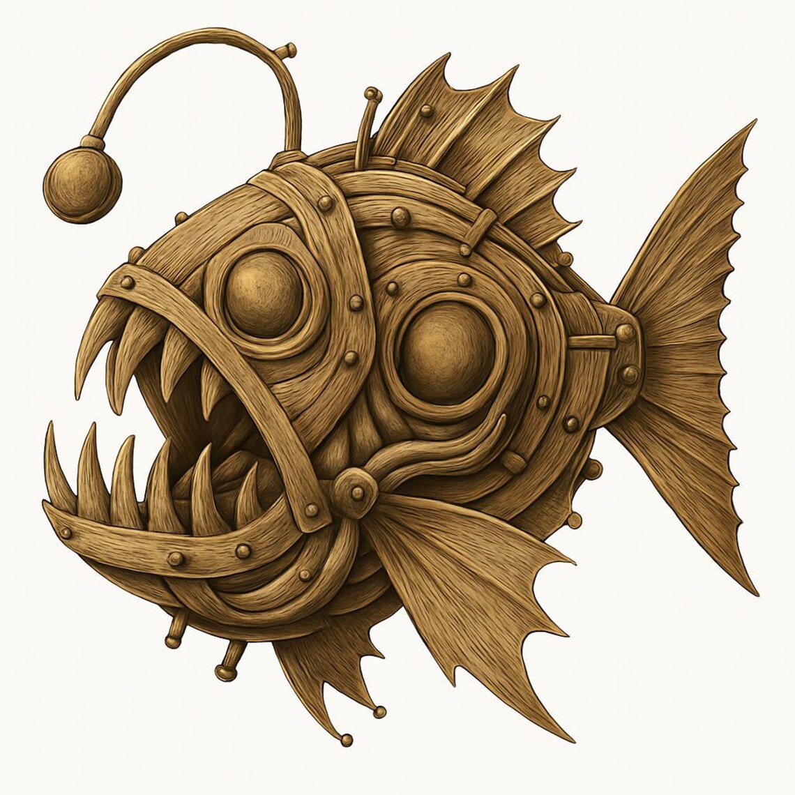 Mechanical Anglerfish Digital Art – Steampunk Deep Sea Monster ...