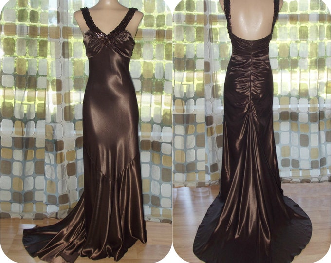 Vintage 90s Dress | 1990s Formal Gown | Retro 30s | Brown Liquid Satin ...