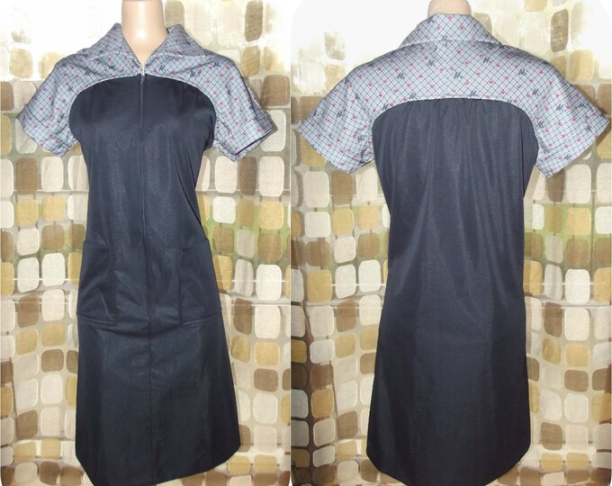 Vintage 60s Waitress Dress 1960s Uniform Dress MOD Atomic Navy Blue ...