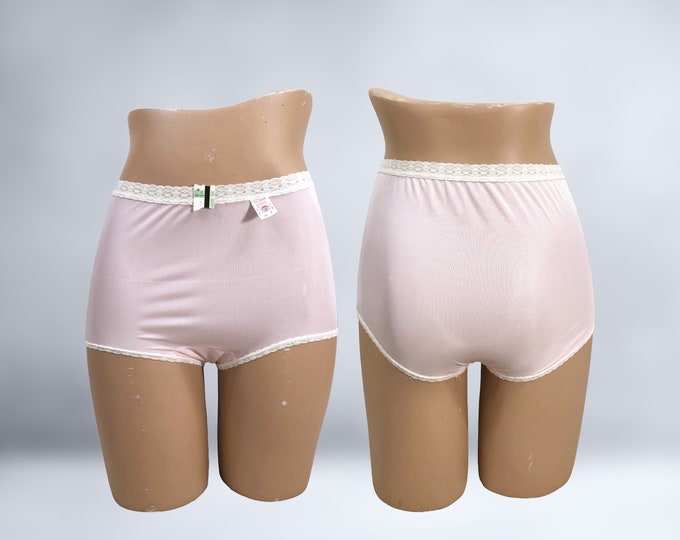 Vintage 70s Pink Full Cut Nylon Panties Nwt Sz 7 1970s Cotton Lined Mushroom Gusset Granny Panty