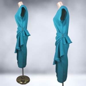 VINTAGE 80s Turquoise Draped Hip Swag Peplum Wrap Dress by - Etsy