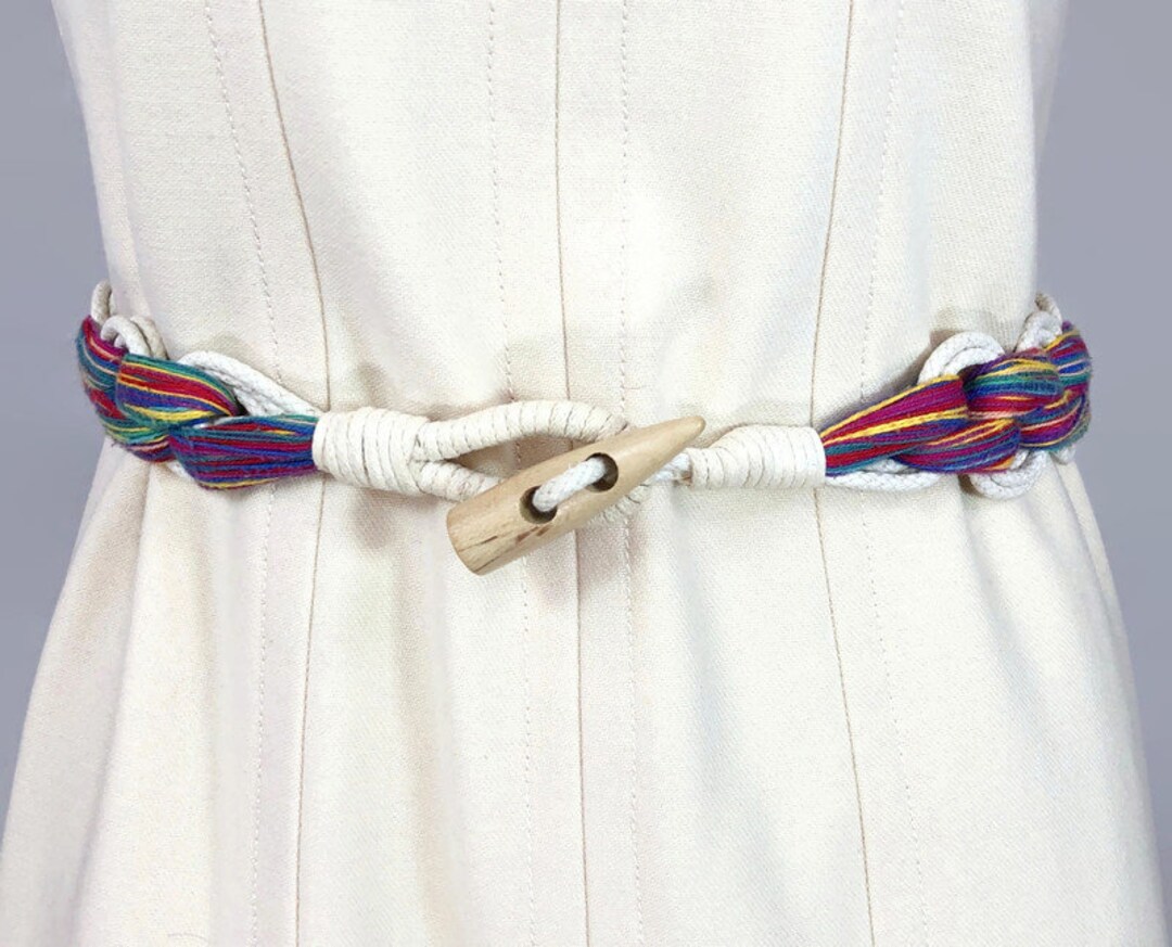 VINTAGE 80s Rainbow Macrame Rope Belt With Wood Toggle 31-33 1980s ...