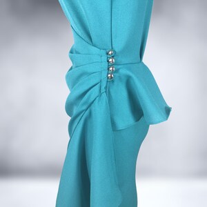 VINTAGE 80s Turquoise Draped Hip Swag Peplum Wrap Dress by - Etsy