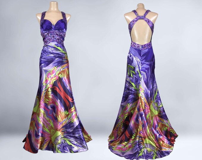 VINTAGE 00s Y2K Liquid Satin Watercolor Swirl Formal Dress by NV ...