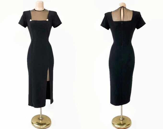 VINTAGE 90s Illusion Mesh Neckline Sexy Bombshell Dress | 1990s Curvy ...