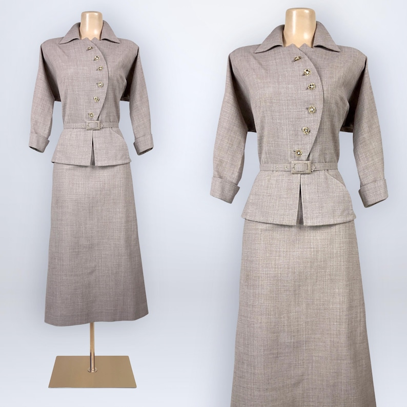 Vintage 40s Julette Rayon Gabardine Skirt Suit 16 Asymmetrical Peplum ...