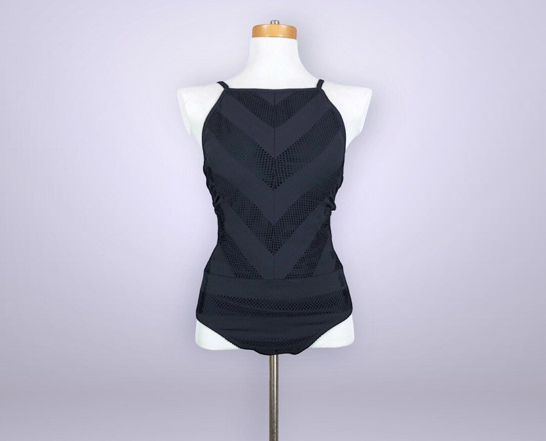 VINTAGE 90s Y2K Mesh Swimsuit | Black Chevron One Piece With O‑ring ...