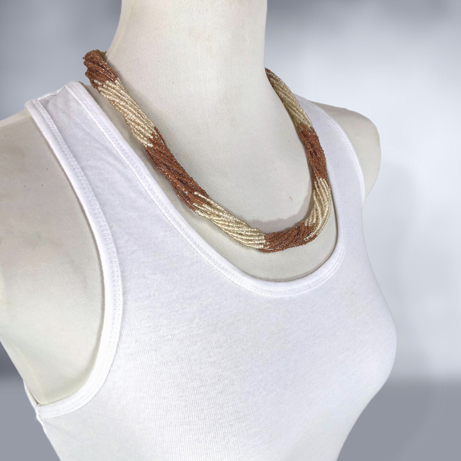 VINTAGE 50s 60s Root Beer Float Glass Seed Bead Torsade Necklace JAPAN ...