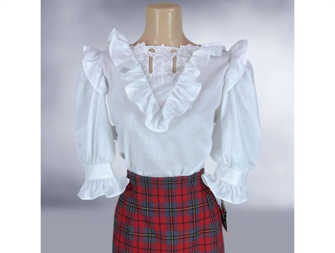 VINTAGE 80s White Neo Victorian Ruffled Blouse by Parallel Lines Sz ...