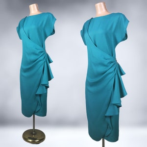 VINTAGE 80s Turquoise Draped Hip Swag Peplum Wrap Dress by - Etsy