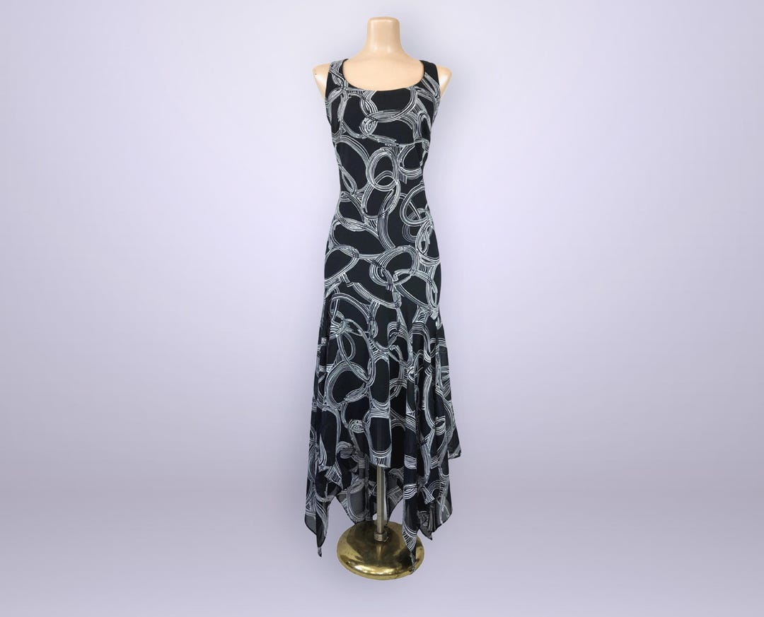 VINTAGE 90s Sheer Drop Waist Bias Cut Abstract Maxi Dress ...