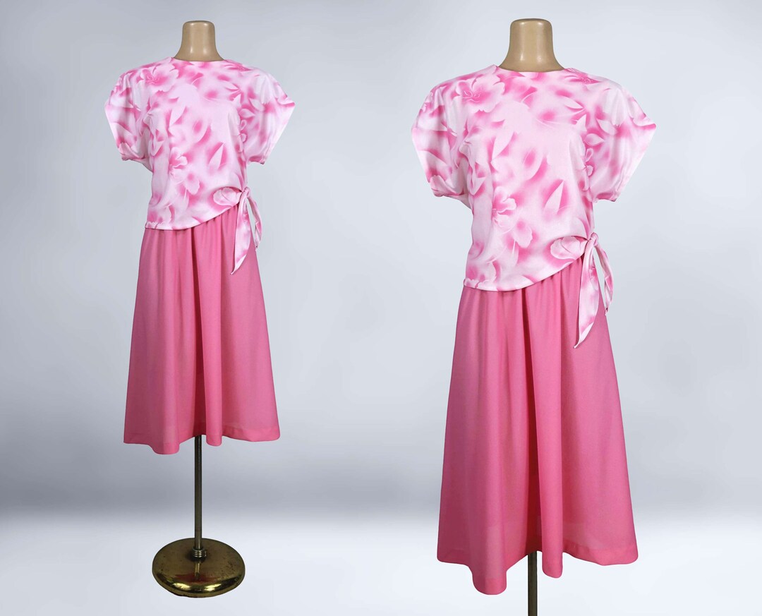 VINTAGE 80s Pink Tropical Side Tie Disco Dress by Greg Michael Size 11/ ...