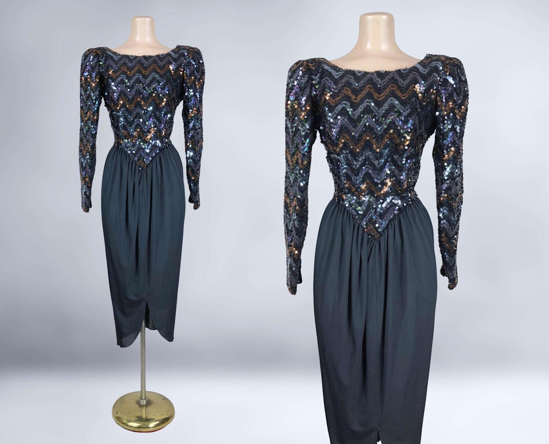 VINTAGE 70s Sequin Draped Cocoon Cocktail Party Dress by Miss Elliette ...