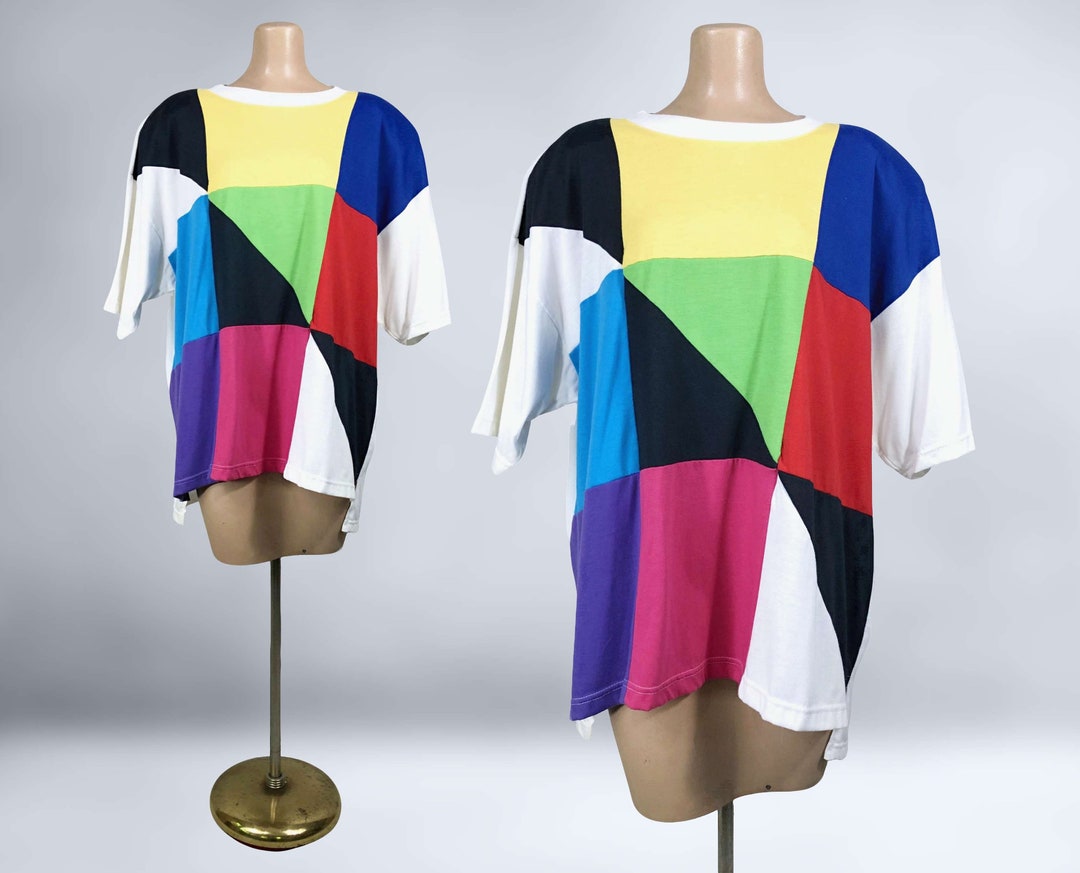 VINTAGE 80s 90s Oversized Color Block T-shirt by Extra Touch OSFM ...