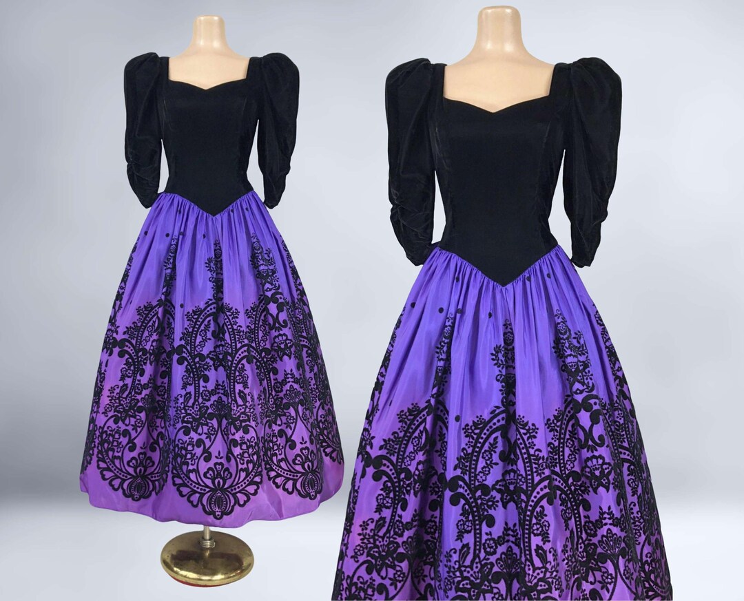VINTAGE 80s Purple and Black Victorian Gothic Party Dress by Scott ...