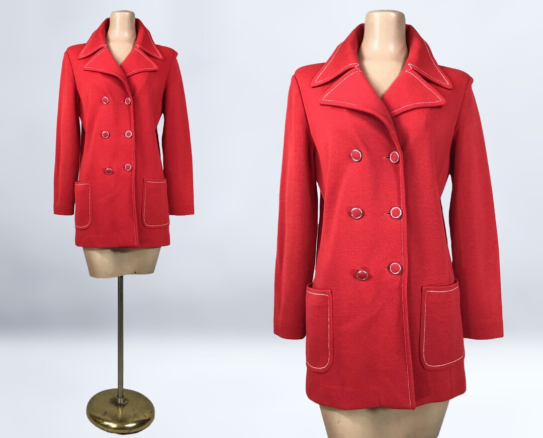 VINTAGE 70s Red Wool Peacoat Jacket or Blazer by Gina Teresa Sz 14 ...