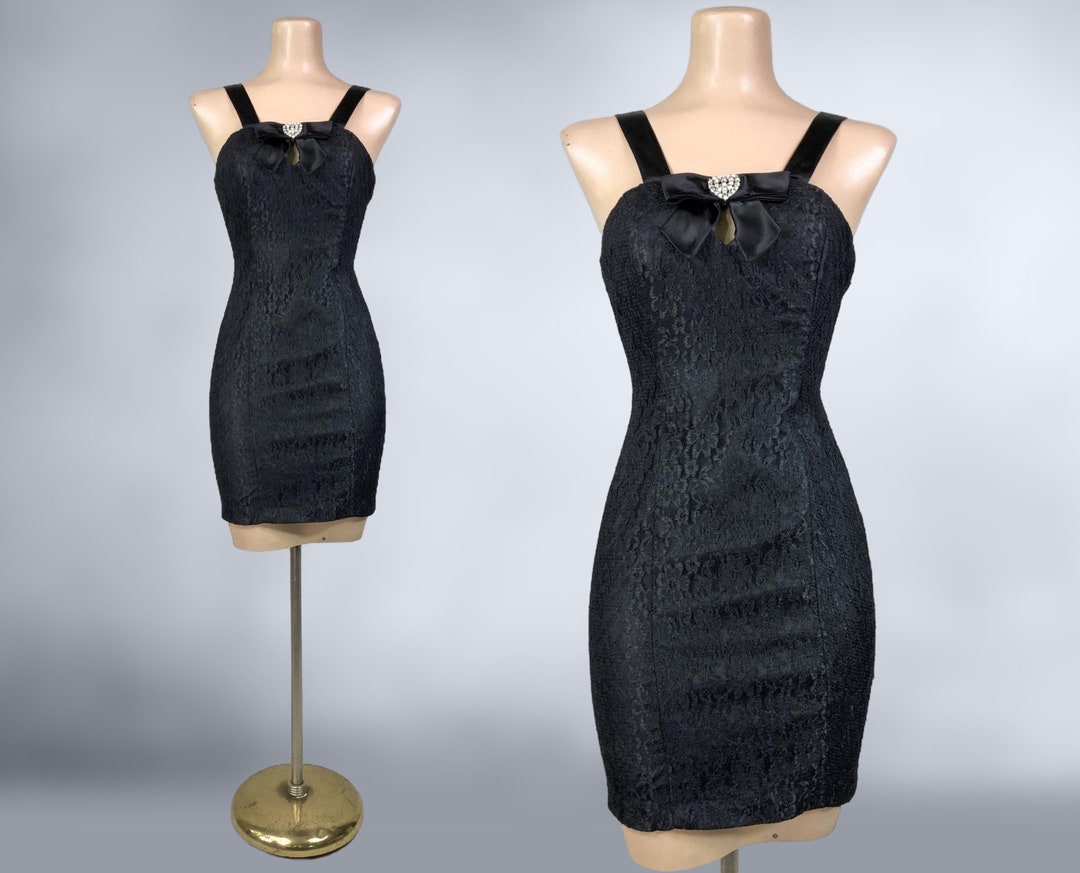 Vintage 80s Black Lace Mini Party Dress by Steppin Out Size 7 1980s ...