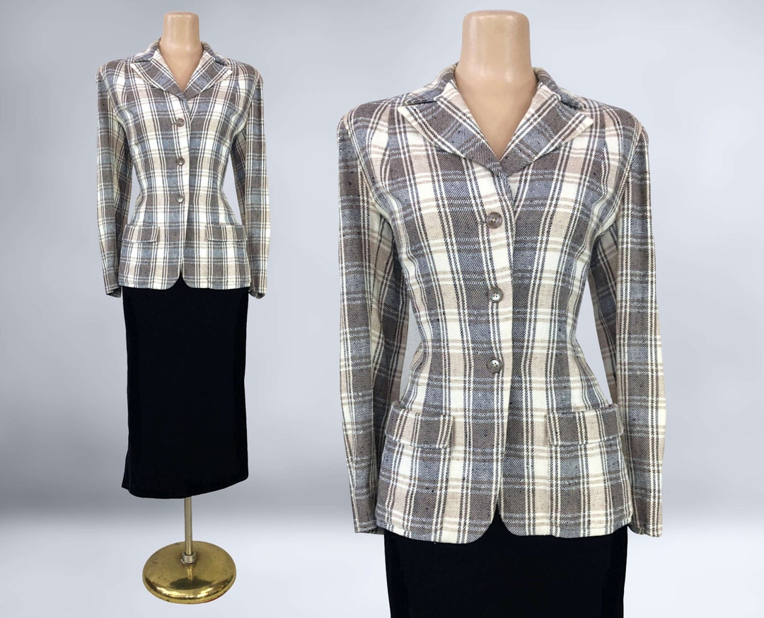 VINTAGE 40s Fitted Plaid Victory Suit Jacket by Mcmullen Size 10 1940s ...