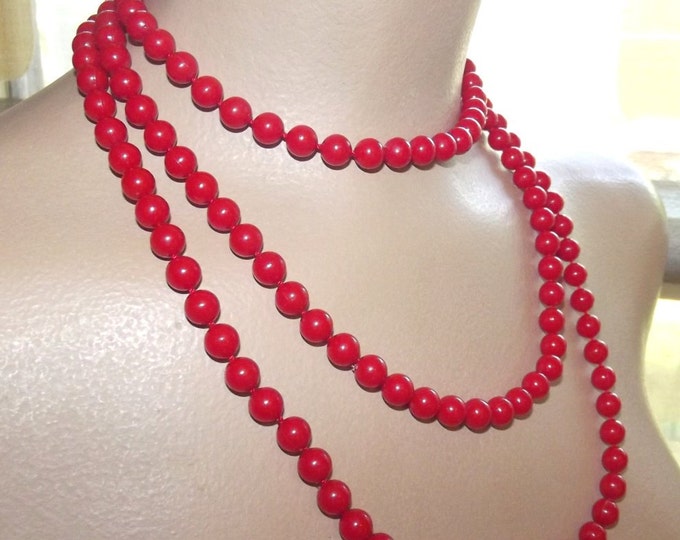 Vintage 60s Cherry RED Long Tiny Bead FLAPPER Necklace Retro Gatsby ...